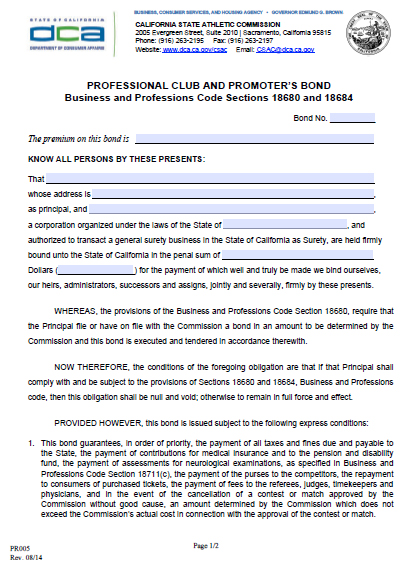 What is a California Professional Club and Promoter Bond?